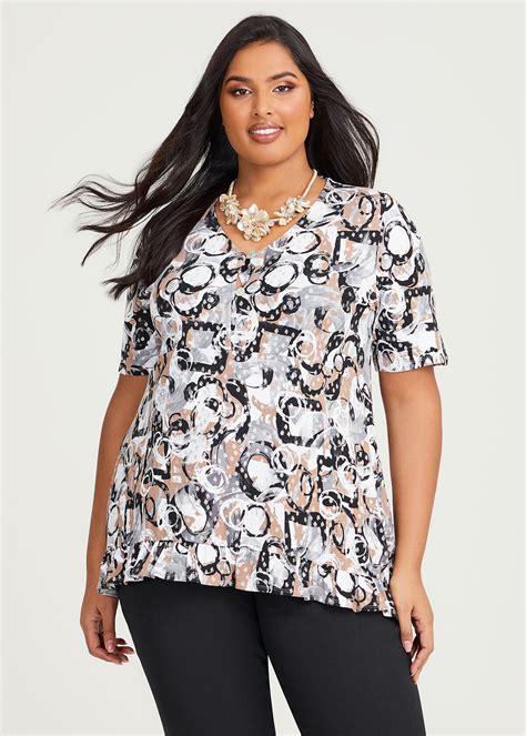 Shop Plus Size Natural Abstract Spot Top In Multi Taking Shape Au