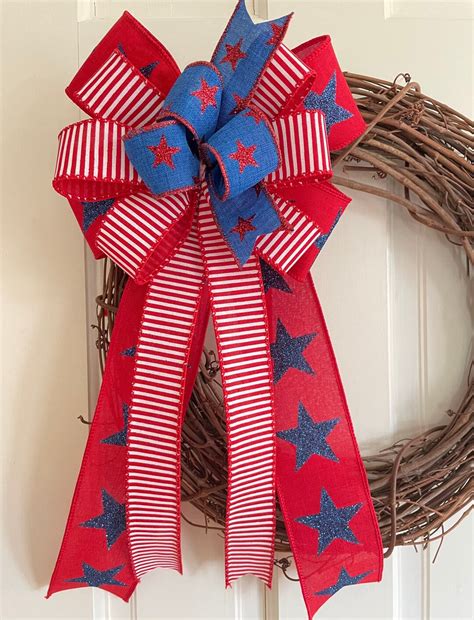 Patriotic Wreath Bow Glittered Patriotic Bow July 4th Bow Patriotic