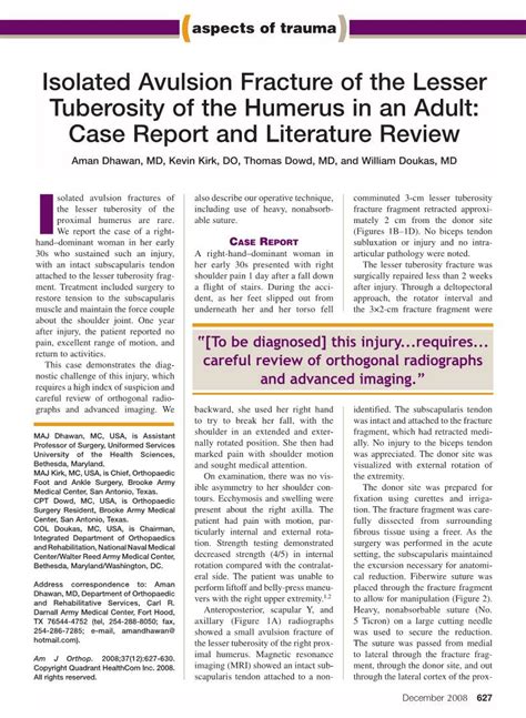 Isolated Avulsion Fracture Of The Lesser Tuberosity Of The Docslib