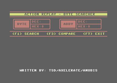 CSDb Action Replay Byte Searcher By Anubis And Axelerate