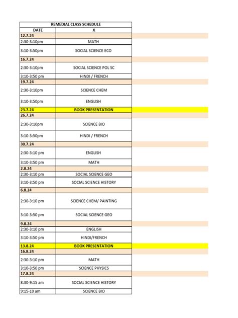 Class X Remedial Schedule Jul Aug 2024 Pdf
