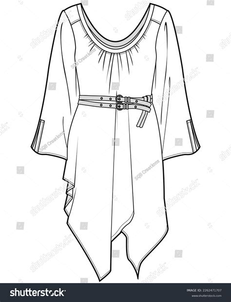 Womens Kaftan Dress Flat Sketch Vector Stock Vector Royalty Free