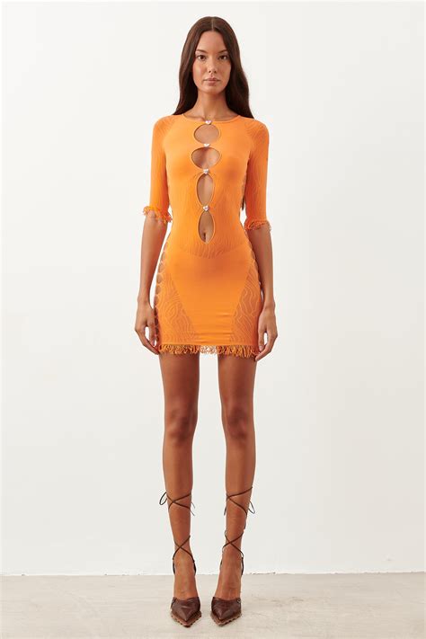 Miranda Cut Out Bodycon Mini Dress Tangerine Orange Poster Girl