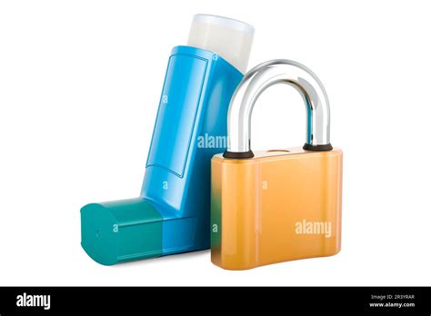 Metered Dose Inhaler Mdi With Padlock 3d Rendering Isolated On White