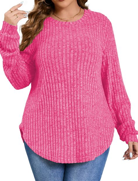 Fantaslook Womens Plus Size Tops Crewneck Long Sleeve Shirts Loose
