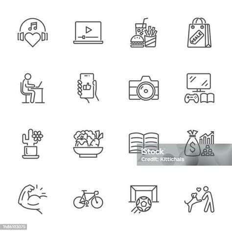 Activity Daily Routine Habits Icon Set Editable Stroke Vector Thin Line