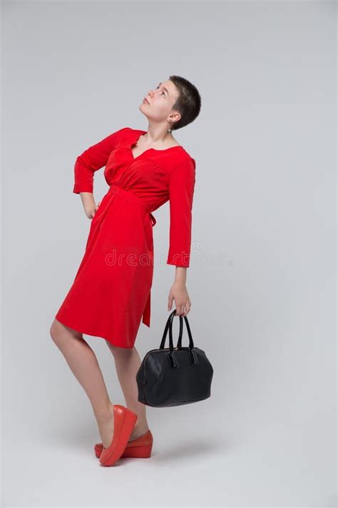 Beautiful Girl In Red Dress Holds Exotic Flower Stock Image Image Of