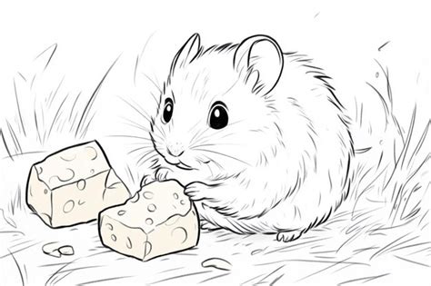 Coloring Page A Tiny Mouse Nibbling On Cheese Premium Ai Generated Image