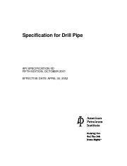 API DRill Pipe Pdf Specification For Drill Pipe API SPECIFICATION 5D FIFTH EDITION OCTOBER