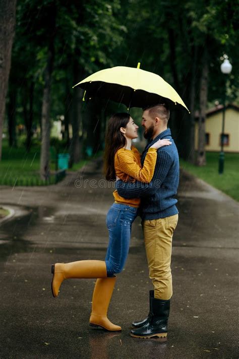 Love Couple Kissing In Park Summer Rainy Day Stock Image Image Of