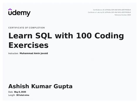 Sql Dataanalysis Learningbydoing Udemycertificate Ashishkumargupta