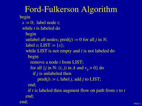 Ppt Emis 8374 The Ford Fulkerson Algorithm Aka The Labeling