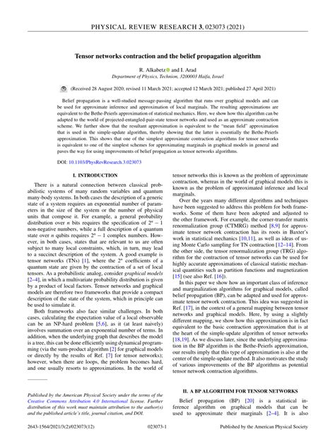 Pdf Tensor Networks Contraction And The Belief Propagation Algorithm