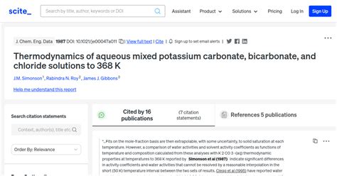 [citation Report] Thermodynamics Of Aqueous Mixed Potassium Carbonate Bicarbonate And Chloride