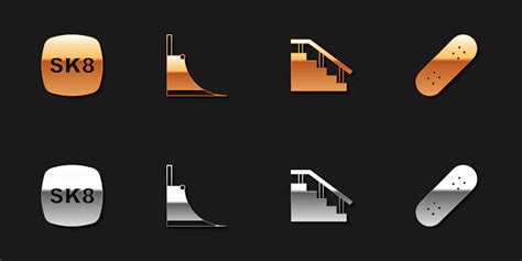 스케이트 보드 공원 계단 및 레일 및 아이콘을 설정합니다 벡터 거리에 대한 스톡 벡터 아트 및 기타 이미지 거리 건강한 생활방식 경사로 Istock
