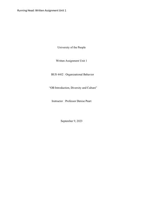 Written Assignment Unit 1 University Of The People Written Assignment
