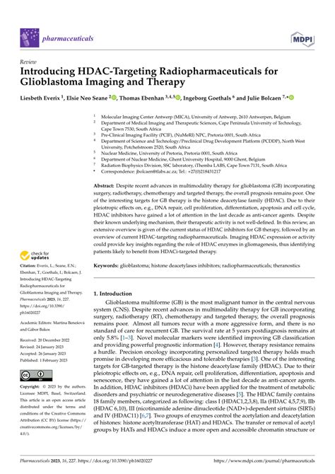 Pdf Introducing Hdac Targeting Radiopharmaceuticals For Glioblastoma