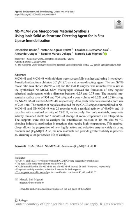 Nb Mcm Type Mesoporous Material Synthesis Using Ionic Solid As