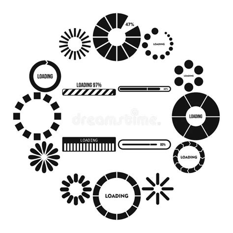 Progress Bar And Loading Icons Set In Simple Style Stock Vector