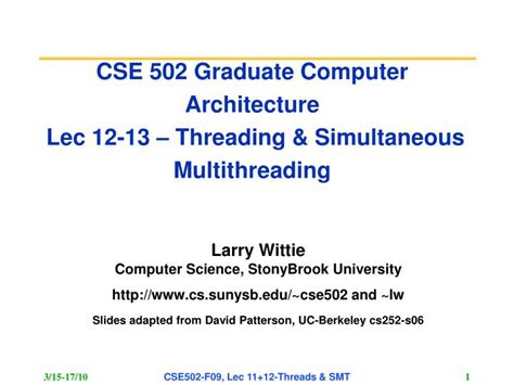 Ppt Cse 502 Graduate Computer Architecture Lec 12 13 Threading And Simultaneous Multithreading