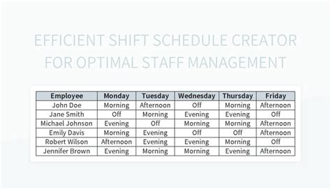 Efficient Shift Schedule Creator For Optimal Staff Management Excel