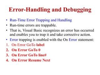 Error Handling And Debugging In Vb PPT