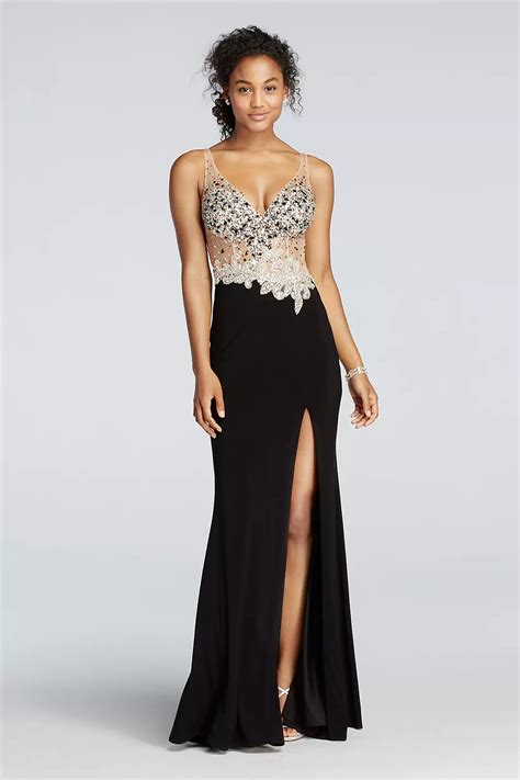 Crystal Beaded Illusion Bodice Prom Dress Davids Bridal