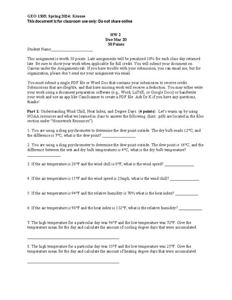 GEO 1305 HW 2 Spring 2024 GEO 1305 Spring 2024 Krause This Document