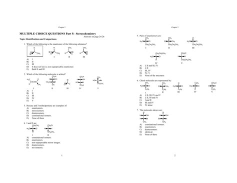 MULTIPLE CHOICE QUESTIONS Part 5 Stereochemistry
