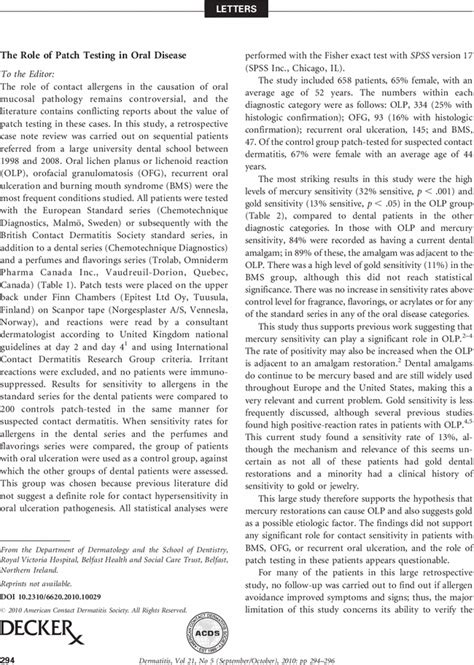 The Role Of Patch Testing In Oral Disease Derm