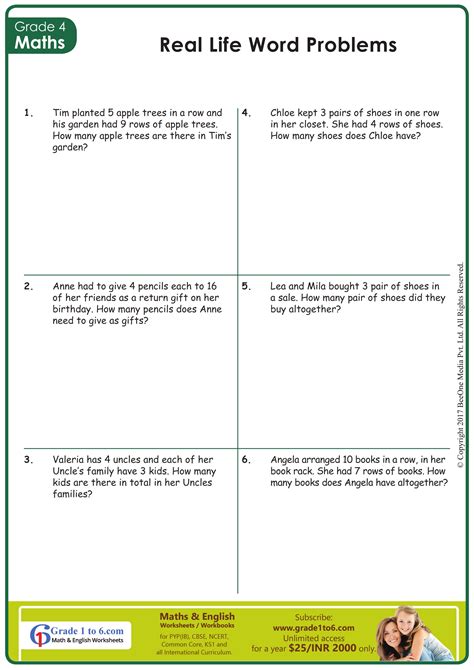 Multiplication Word Problems Worksheets