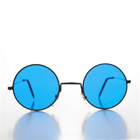 Round Circle Sunglass With Blue Tinted Lens Benji Sunglass Museum