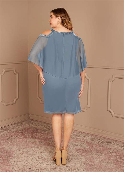 Dusty Blue Azazie Junibee Sheath Sequins Mesh Knee Length Dress Azazie