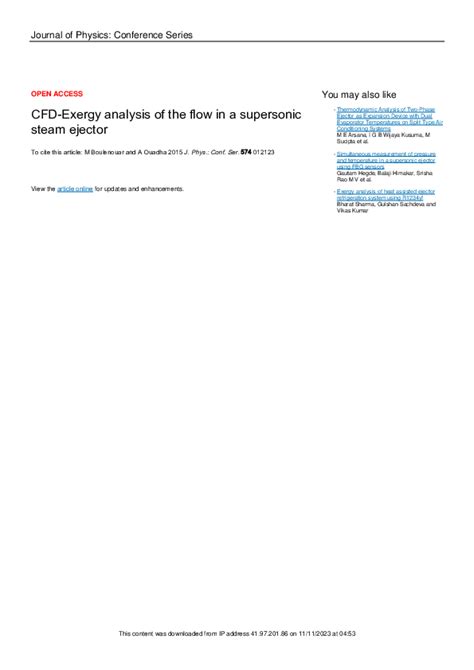 Pdf Cfd Exergy Analysis In Supersonic Steam Ejectors