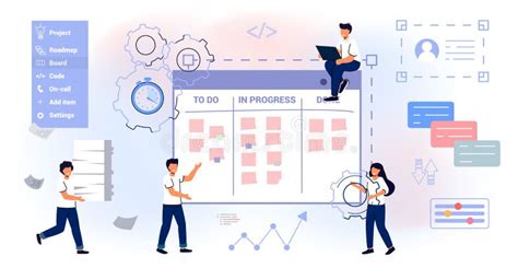 Scrum Task Board Agile Organizer Analyzing Process Of Software Development Stock Vector