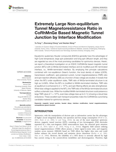 Pdf Extremely Large Non Equilibrium Tunnel Magnetoresistance Ratio In Corhmnge Based Magnetic