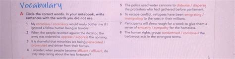 Vocabulary A Circle The Correct Words In Your Notebook Write Sentences