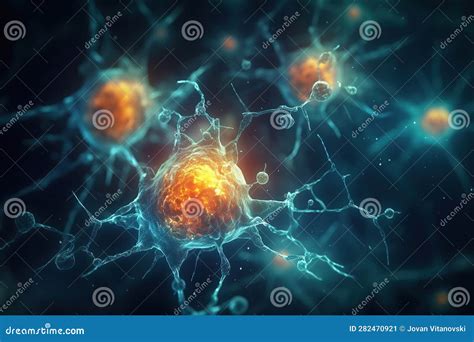 Microscopic Of Neuron Brain Cell Network Interconnected Nerve Cells