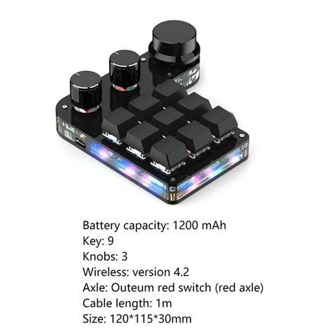 9 Teclas 3 Perillas Programación Rgb Teclado Mecánico Hotswap