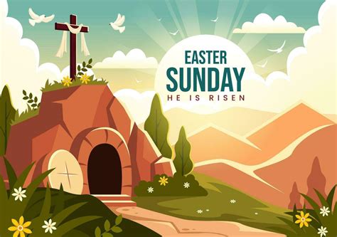Happy Easter Sunday Vector Illustration Of Jesus He Is Risen And