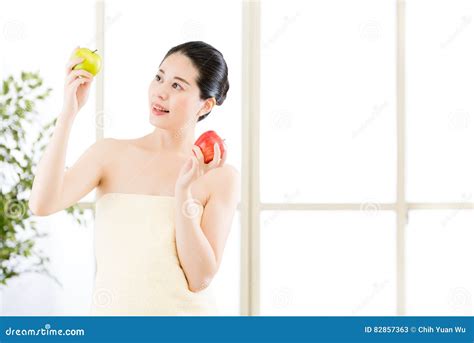 Beautiful Asian Girl In Towel And Fresh Apple Spa Stock Image Image