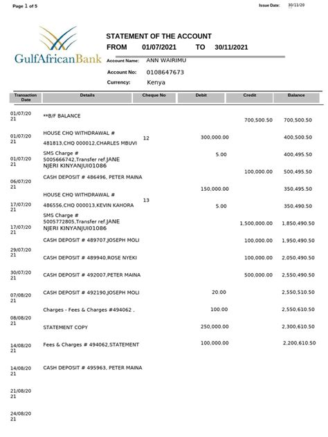 Bank Statement Gulf Pdf Deposit Account Credit Card