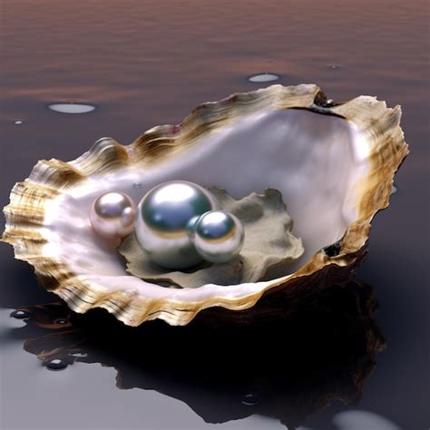 A Shell With Three Balls Of Pearles On It Premium Ai Generated Image