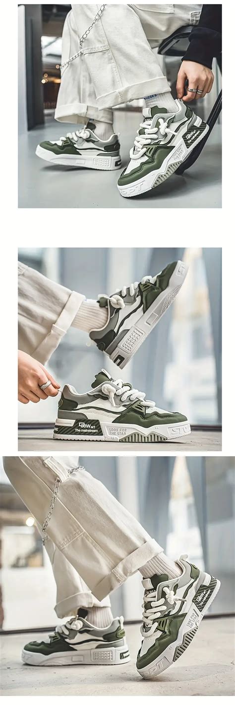 Mens Trendy Skate Shoes Comfy Non Slip Casual Lace Up Sneakers For Mens