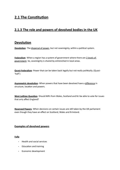 2 1 3 The Role And Powers Of Devolved Bodies In The Uk 2 The Constitution 2 1 The Role And