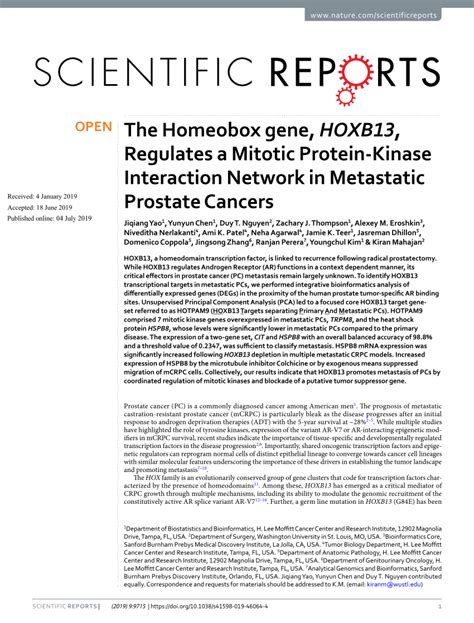 Pdf The Homeobox Gene Hoxb13 Regulates A Mitotic Protein Kinase
