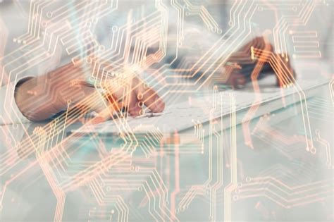 Premium Photo Technology Theme Hologram With Man Working On Computer
