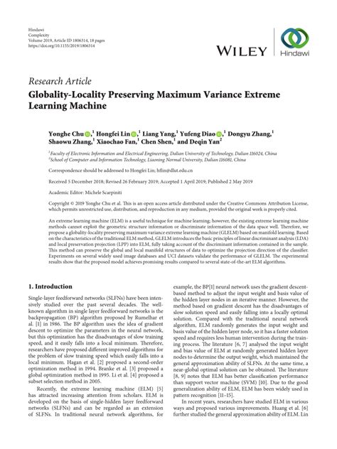 Pdf Globality Locality Preserving Maximum Variance Extreme Learning