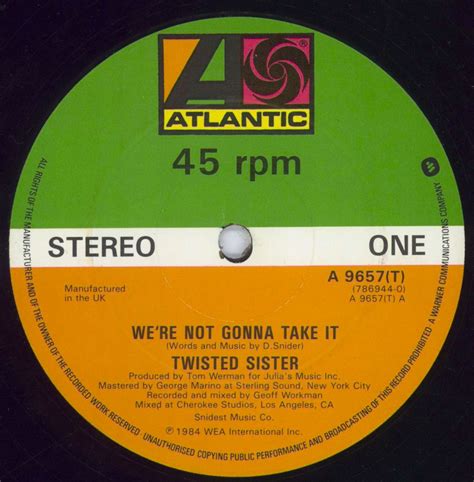 Twisted Sister Were Not Gonna Take It Fully Autographed Uk 12 Viny