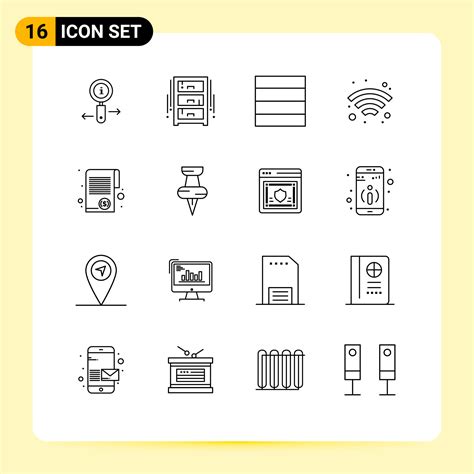 Modern Set Of 16 Outlines Pictograph Of Tax Finance Wardrobe Document Wifi Editable Vector